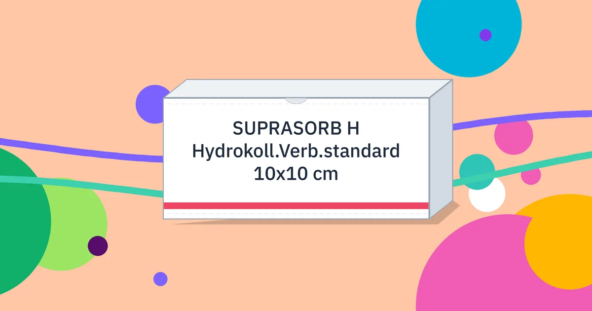 Symbolbild: Packung mit der Aufschrift SUPRASORB H Hydrokoll.Verb.standard 10x10 cm (PZN 19704011) – Verfügbarkeit und Bezug in Apotheken in Frankfurt am Main