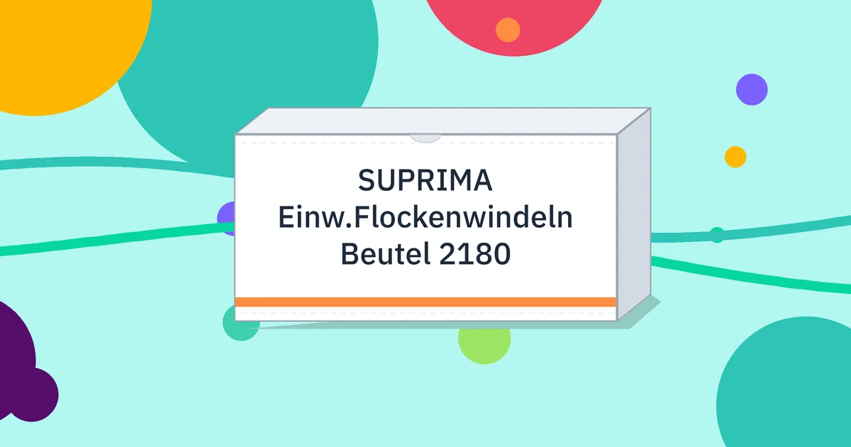Symbolbild: Packung mit der Aufschrift SUPRIMA Einw.Flockenwindeln Beutel 2180 (PZN 07672398) – Verfügbarkeit und Bezug in Apotheken in Frankfurt am Main
