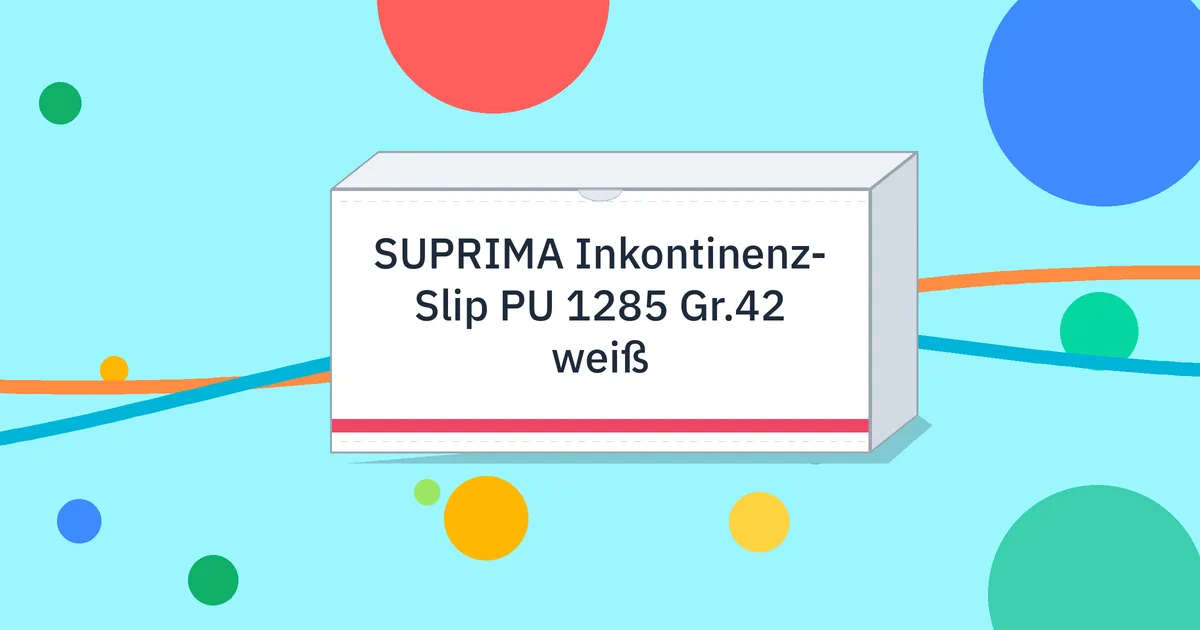 Symbolbild: Packung mit der Aufschrift SUPRIMA Inkontinenz-Slip PU 1285 Gr.42 weiß (PZN 12484405) – Verfügbarkeit und Bezug in Apotheken in Frankfurt am Main