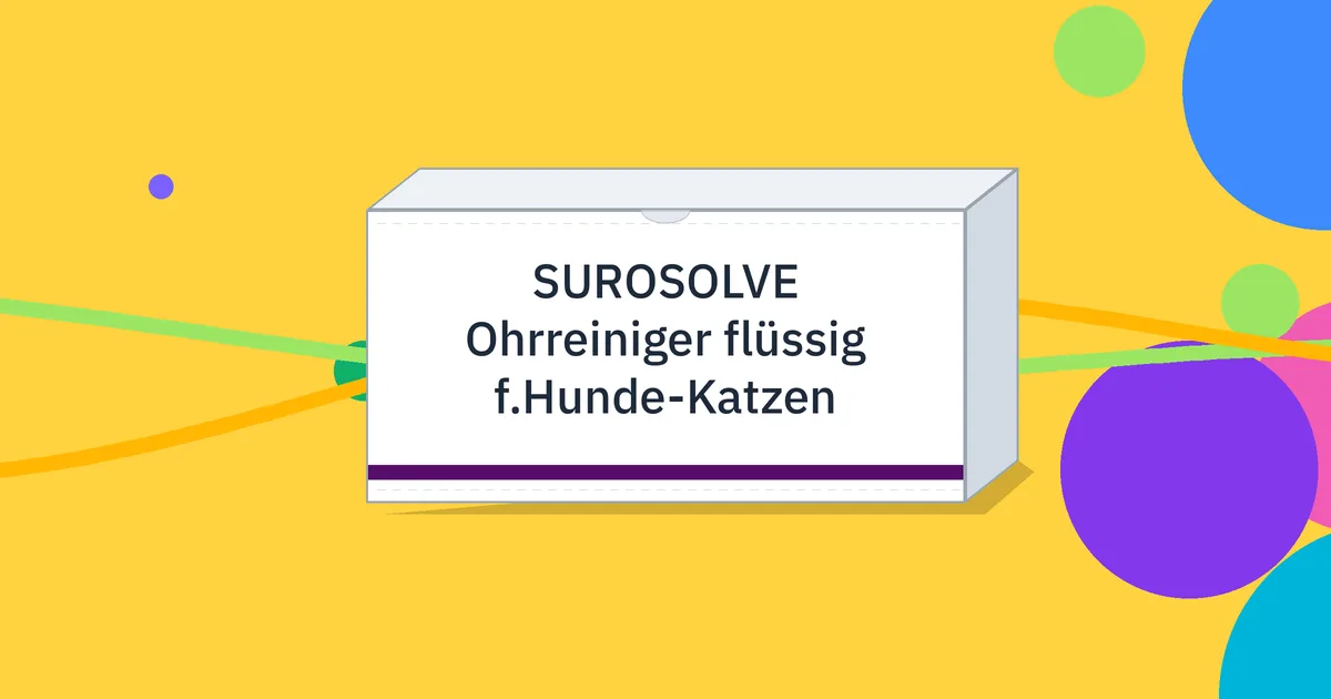 Symbolbild: Packung mit der Aufschrift SUROSOLVE Ohrreiniger flüssig f.Hunde-Katzen (PZN 18097678) – Verfügbarkeit und Bezug in Apotheken in Frankfurt am Main