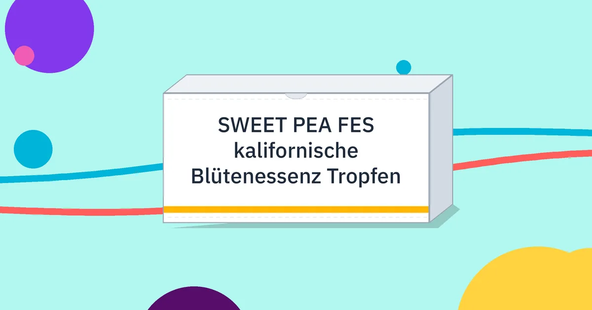 Symbolbild: Packung mit der Aufschrift SWEET PEA FES kalifornische Blütenessenz Tropfen (PZN 09172889) – Verfügbarkeit und Bezug in Apotheken in Frankfurt am Main