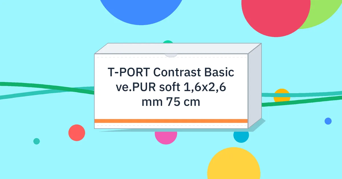 Symbolbild: Packung mit der Aufschrift T-PORT Contrast Basic ve.PUR soft 1,6x2,6 mm 75 cm (PZN 07590996) – Verfügbarkeit und Bezug in Apotheken in Frankfurt am Main