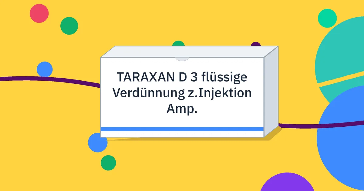 Symbolbild: Packung mit der Aufschrift TARAXAN D 3 flüssige Verdünnung z.Injektion Amp. (PZN 01864659) – Verfügbarkeit und Bezug in Apotheken in Frankfurt am Main
