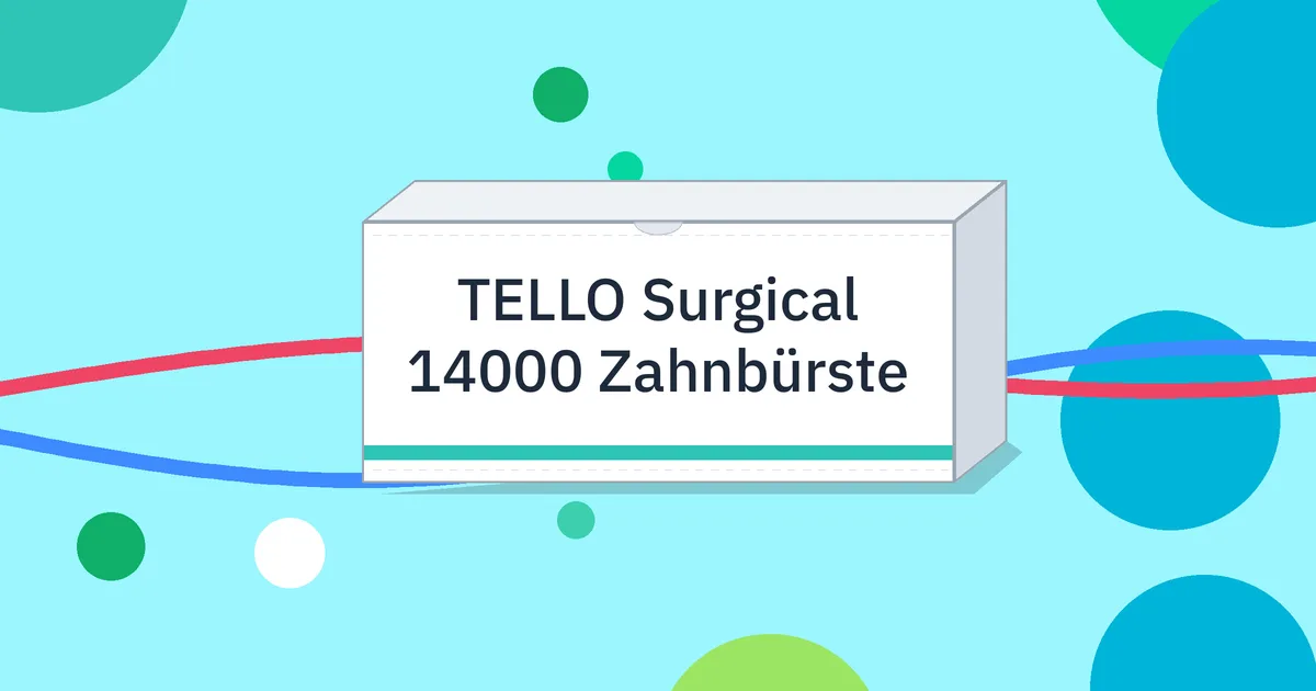Symbolbild: Packung mit der Aufschrift TELLO Surgical 14000 Zahnbürste (PZN 16614359) – Verfügbarkeit und Bezug in Apotheken in Frankfurt am Main