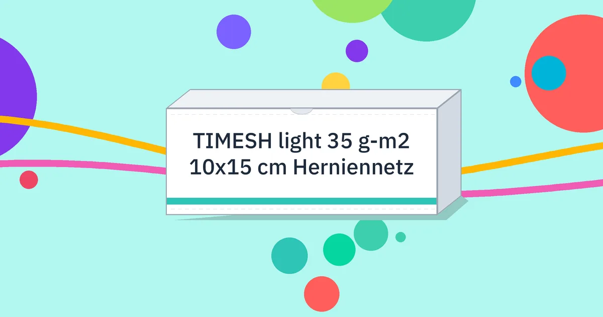 Symbolbild: Packung mit der Aufschrift TIMESH light 35 g-m2 10x15 cm Herniennetz (PZN 18157825) – Verfügbarkeit und Bezug in Apotheken in Frankfurt am Main