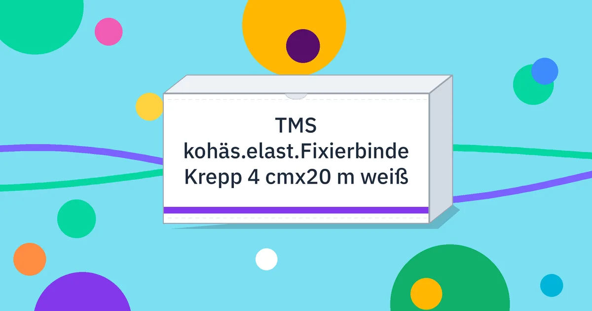 Symbolbild: Packung mit der Aufschrift TMS kohäs.elast.Fixierbinde Krepp 4 cmx20 m weiß (PZN 18316376) – Verfügbarkeit und Bezug in Apotheken in Frankfurt am Main