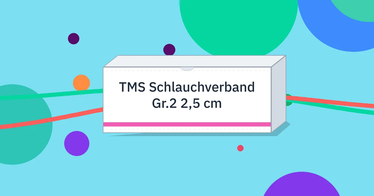 Symbolbild: Packung mit der Aufschrift TMS Schlauchverband Gr.2 2,5 cm (PZN 18316235) – Verfügbarkeit und Bezug in Apotheken in Frankfurt am Main