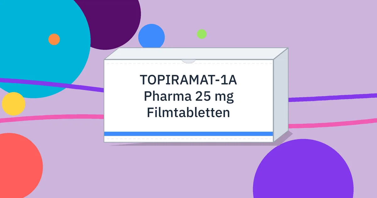 Symbolbild: Packung mit der Aufschrift TOPIRAMAT-1A Pharma 25 mg Filmtabletten (PZN 05369170) – Verfügbarkeit und Bezug in Apotheken in Frankfurt am Main