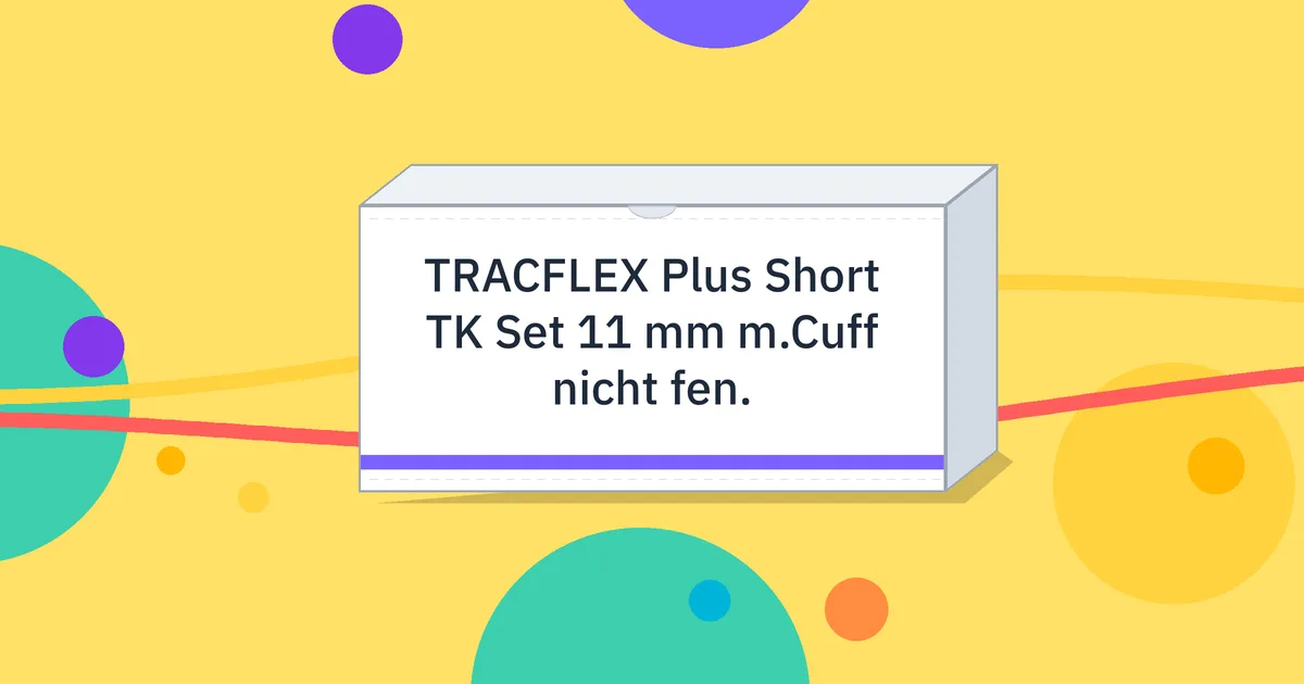 Symbolbild: Packung mit der Aufschrift TRACFLEX Plus Short TK Set 11 mm m.Cuff nicht fen. (PZN 20934012) – Verfügbarkeit und Bezug in Apotheken in Frankfurt am Main