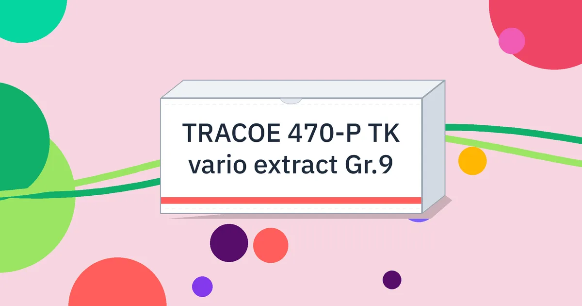 Symbolbild: Packung mit der Aufschrift TRACOE 470-P TK vario extract Gr.9 (PZN 06941347) – Verfügbarkeit und Bezug in Apotheken in Frankfurt am Main