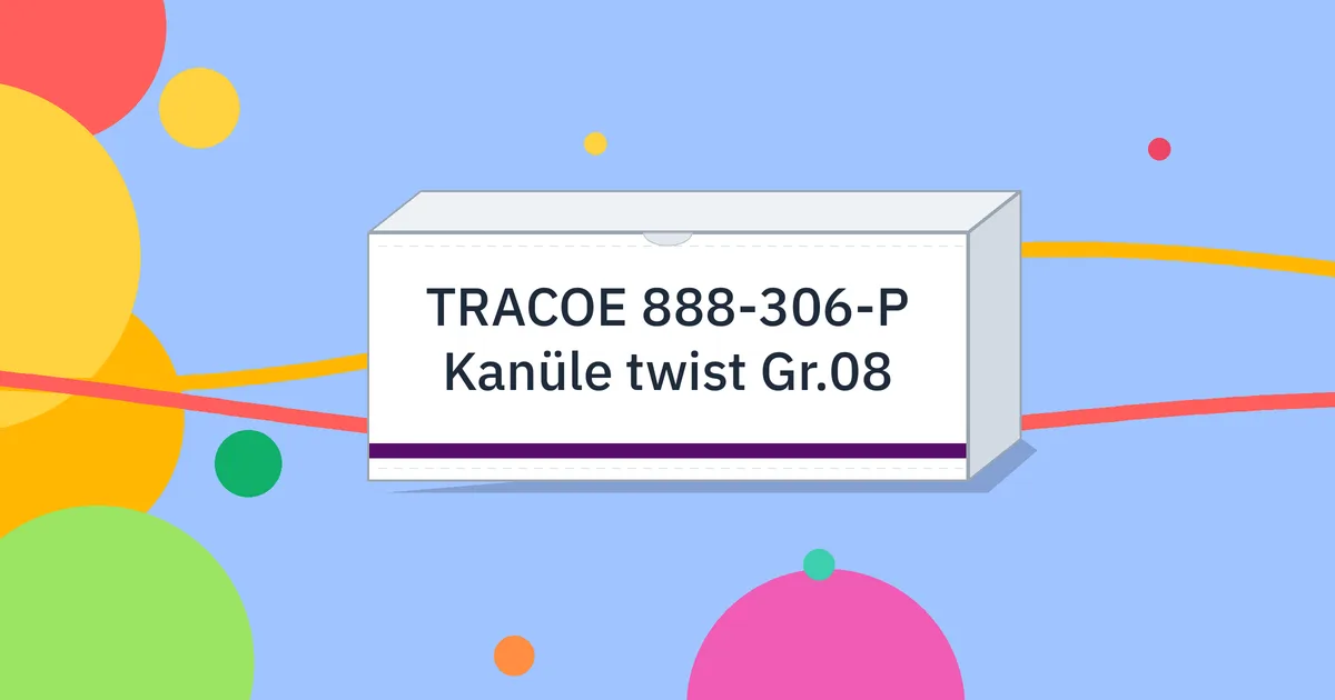 Symbolbild: Packung mit der Aufschrift TRACOE 888-306-P Kanüle twist Gr.08 (PZN 09944151) – Verfügbarkeit und Bezug in Apotheken in Frankfurt am Main
