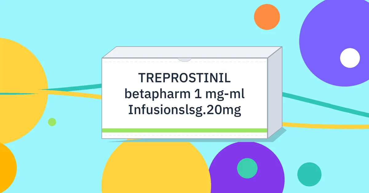 Symbolbild: Packung mit der Aufschrift TREPROSTINIL betapharm 1 mg-ml Infusionslsg.20mg (PZN 09098213) – Verfügbarkeit und Bezug in Apotheken in Frankfurt am Main