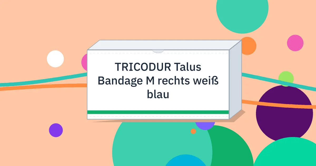 Symbolbild: Packung mit der Aufschrift TRICODUR Talus Bandage M rechts weiß blau (PZN 03094421) – Verfügbarkeit und Bezug in Apotheken in Frankfurt am Main