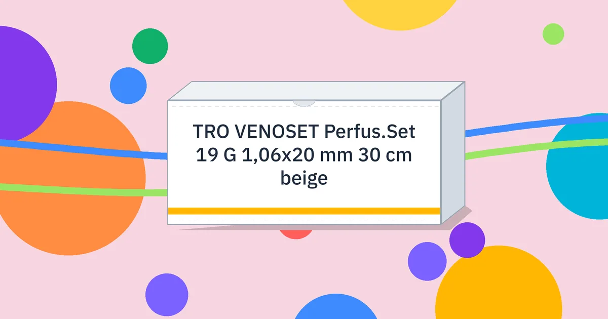 Symbolbild: Packung mit der Aufschrift TRO VENOSET Perfus.Set 19 G 1,06x20 mm 30 cm beige (PZN 12365830) – Verfügbarkeit und Bezug in Apotheken in Frankfurt am Main