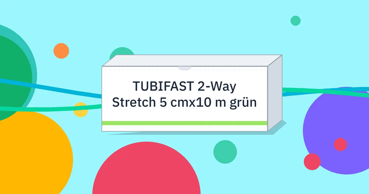 Symbolbild: Packung mit der Aufschrift TUBIFAST 2-Way Stretch 5 cmx10 m grün (PZN 17606178) – Verfügbarkeit und Bezug in Apotheken in Frankfurt am Main