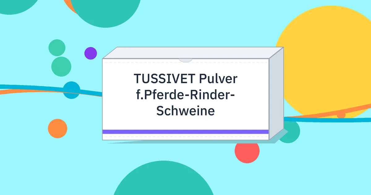 Symbolbild: Packung mit der Aufschrift TUSSIVET Pulver f.Pferde-Rinder-Schweine (PZN 13882042) – Verfügbarkeit und Bezug in Apotheken in Frankfurt am Main