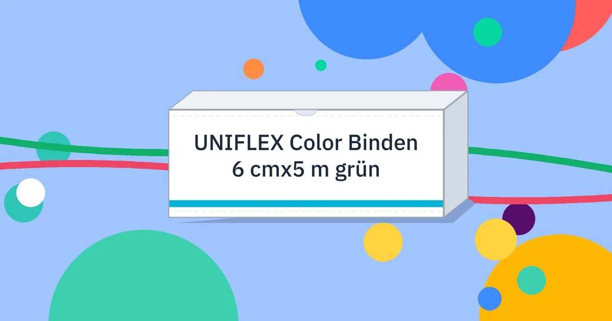 Symbolbild: Packung mit der Aufschrift UNIFLEX Color Binden 6 cmx5 m grün (PZN 13870903) – Verfügbarkeit und Bezug in Apotheken in Frankfurt am Main