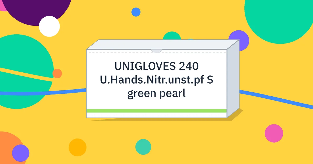Symbolbild: Packung mit der Aufschrift UNIGLOVES 240 U.Hands.Nitr.unst.pf S green pearl (PZN 18101440) – Verfügbarkeit und Bezug in Apotheken in Frankfurt am Main