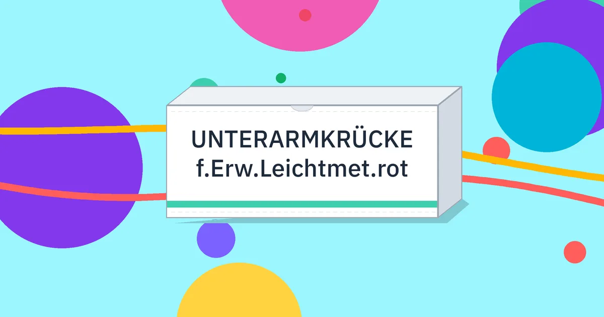 Symbolbild: Packung mit der Aufschrift UNTERARMKRÜCKE f.Erw.Leichtmet.rot (PZN 08727003) – Verfügbarkeit und Bezug in Apotheken in Frankfurt am Main