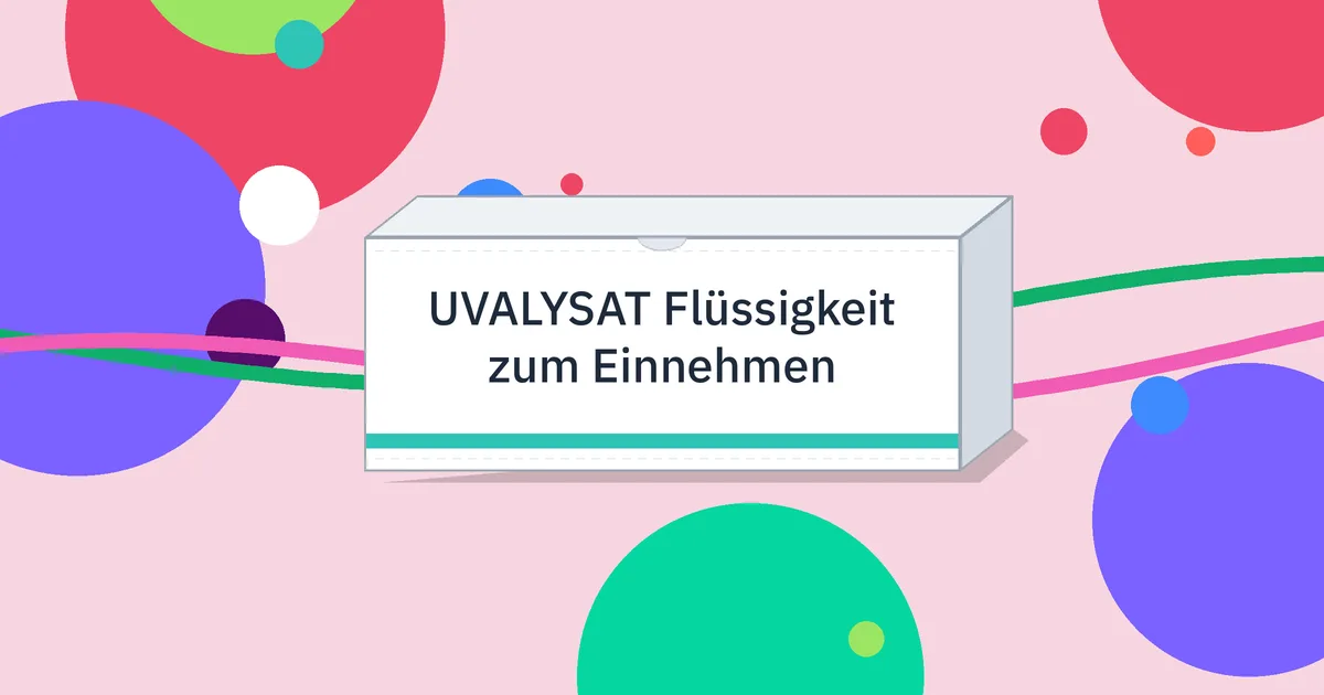 Symbolbild: Packung mit der Aufschrift UVALYSAT Flüssigkeit zum Einnehmen (PZN 16779793) – Verfügbarkeit und Bezug in Apotheken in Frankfurt am Main
