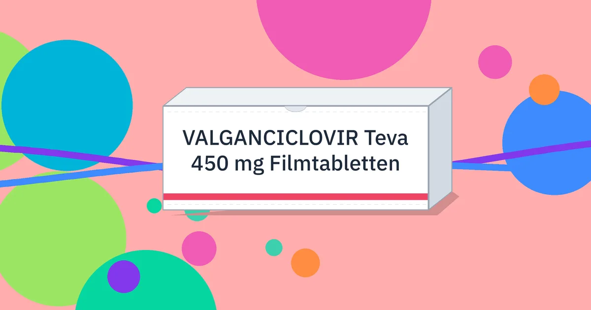 Symbolbild: Packung mit der Aufschrift VALGANCICLOVIR Teva 450 mg Filmtabletten (PZN 18664611) – Verfügbarkeit und Bezug in Apotheken in Frankfurt am Main