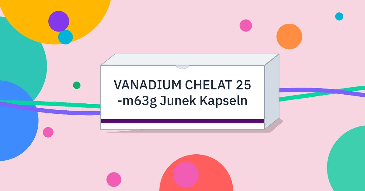 Symbolbild: Packung mit der Aufschrift VANADIUM CHELAT 25 -m63g Junek Kapseln (PZN 10555638) – Verfügbarkeit und Bezug in Apotheken in Frankfurt am Main