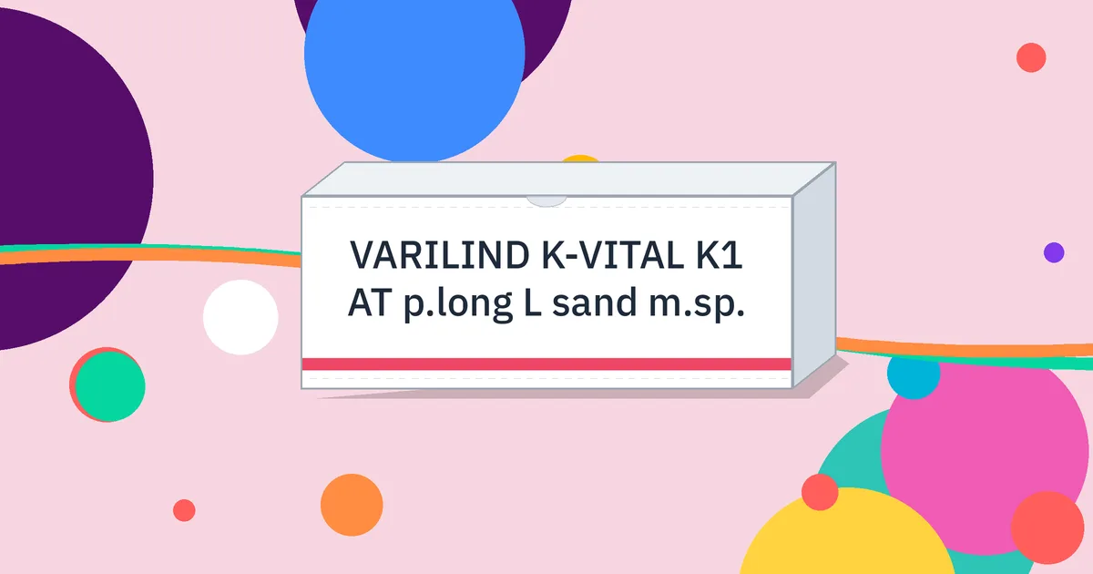 Symbolbild: Packung mit der Aufschrift VARILIND K-VITAL K1 AT p.long L sand m.sp. (PZN 20559815) – Verfügbarkeit und Bezug in Apotheken in Frankfurt am Main