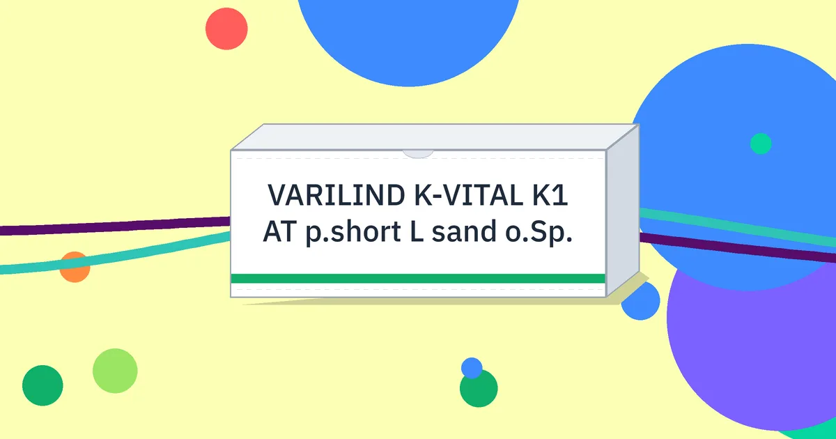 Symbolbild: Packung mit der Aufschrift VARILIND K-VITAL K1 AT p.short L sand o.Sp. (PZN 20619517) – Verfügbarkeit und Bezug in Apotheken in Frankfurt am Main