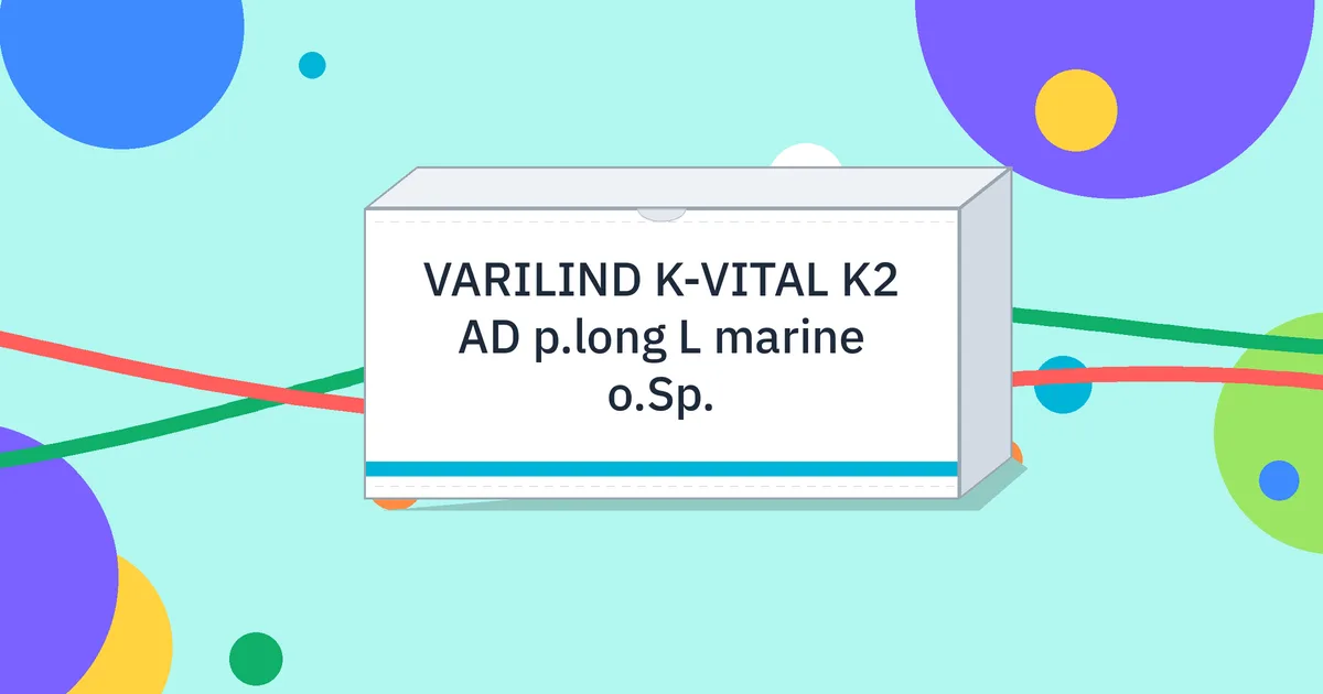 Symbolbild: Packung mit der Aufschrift VARILIND K-VITAL K2 AD p.long L marine o.Sp. (PZN 20568091) – Verfügbarkeit und Bezug in Apotheken in Frankfurt am Main