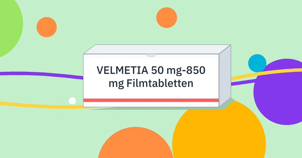 Symbolbild: Packung mit der Aufschrift VELMETIA 50 mg-850 mg Filmtabletten (PZN 19067627) – Verfügbarkeit und Bezug in Apotheken in Frankfurt am Main