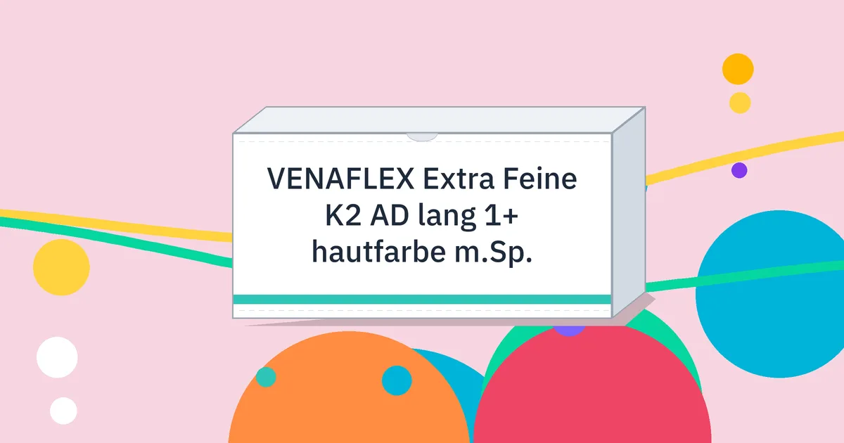Symbolbild: Packung mit der Aufschrift VENAFLEX Extra Feine K2 AD lang 1+ hautfarbe m.Sp. (PZN 18307934) – Verfügbarkeit und Bezug in Apotheken in Frankfurt am Main