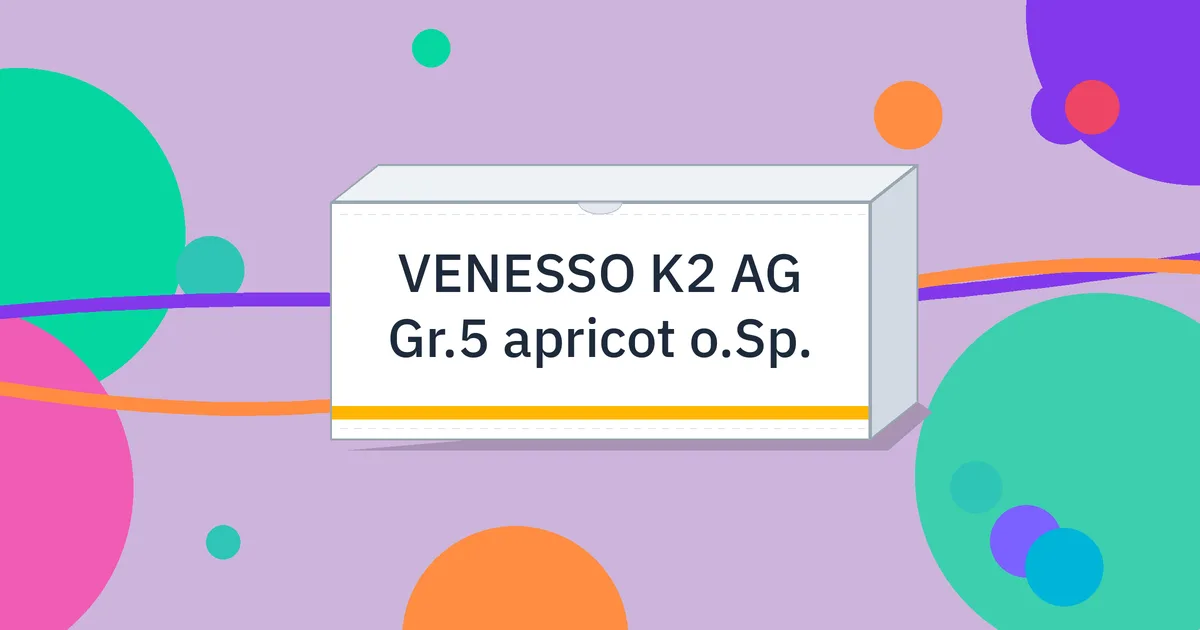 Symbolbild: Packung mit der Aufschrift VENESSO K2 AG Gr.5 apricot o.Sp. (PZN 03279540) – Verfügbarkeit und Bezug in Apotheken in Frankfurt am Main