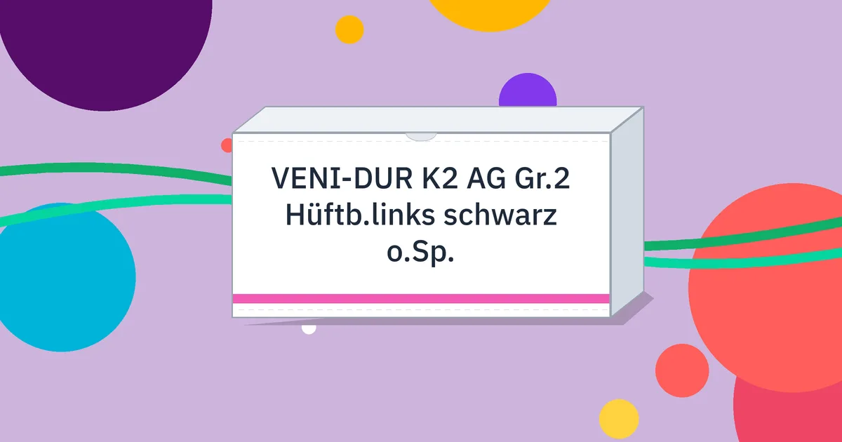 Symbolbild: Packung mit der Aufschrift VENI-DUR K2 AG Gr.2 Hüftb.links schwarz o.Sp. (PZN 03254267) – Verfügbarkeit und Bezug in Apotheken in Frankfurt am Main