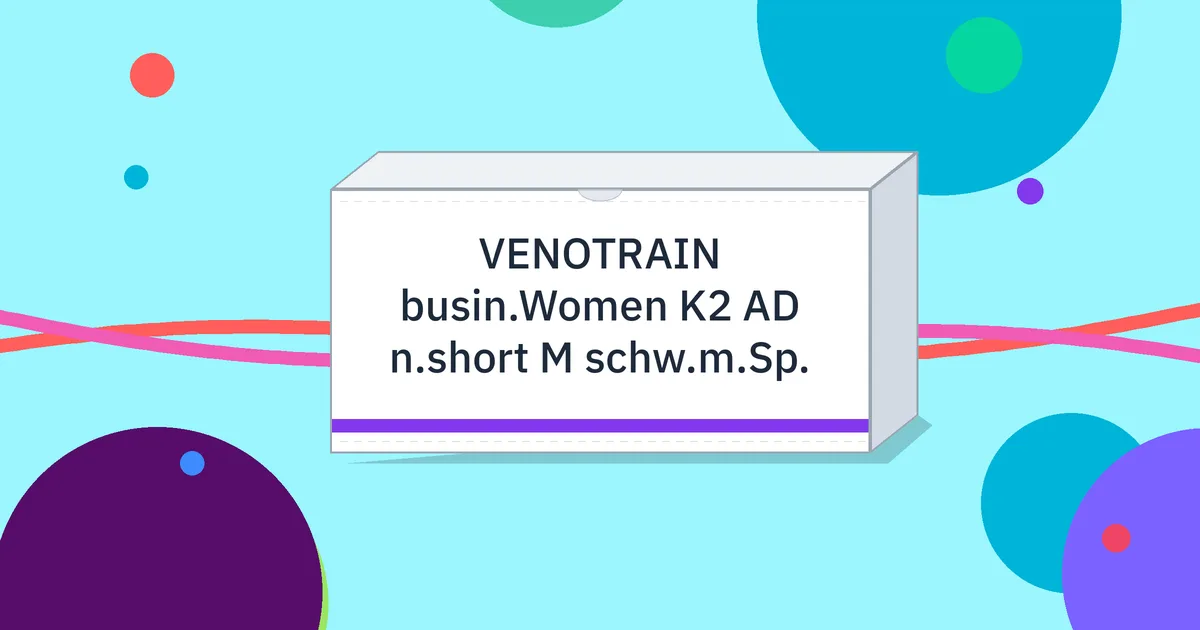 Symbolbild: Packung mit der Aufschrift VENOTRAIN busin.Women K2 AD n.short M schw.m.Sp. (PZN 10196240) – Verfügbarkeit und Bezug in Apotheken in Frankfurt am Main