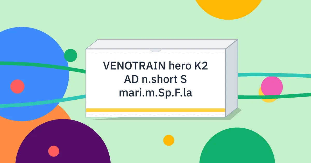 Symbolbild: Packung mit der Aufschrift VENOTRAIN hero K2 AD n.short S mari.m.Sp.F.la (PZN 19189276) – Verfügbarkeit und Bezug in Apotheken in Frankfurt am Main