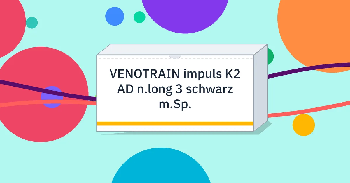 Symbolbild: Packung mit der Aufschrift VENOTRAIN impuls K2 AD n.long 3 schwarz m.Sp. (PZN 00616994) – Verfügbarkeit und Bezug in Apotheken in Frankfurt am Main