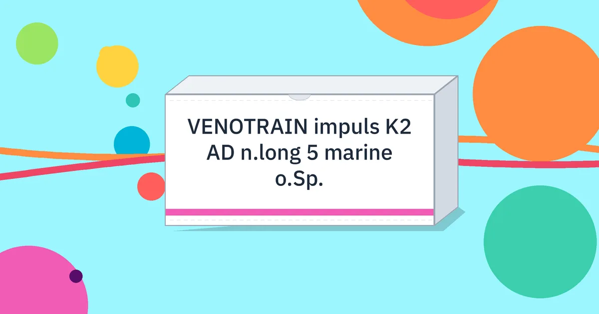 Symbolbild: Packung mit der Aufschrift VENOTRAIN impuls K2 AD n.long 5 marine o.Sp. (PZN 15221468) – Verfügbarkeit und Bezug in Apotheken in Frankfurt am Main