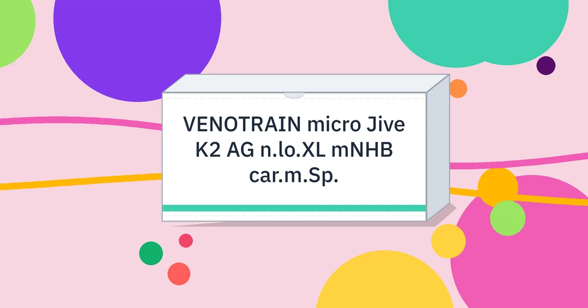 Symbolbild: Packung mit der Aufschrift VENOTRAIN micro Jive K2 AG n.lo.XL mNHB car.m.Sp. (PZN 17758882) – Verfügbarkeit und Bezug in Apotheken in Frankfurt am Main