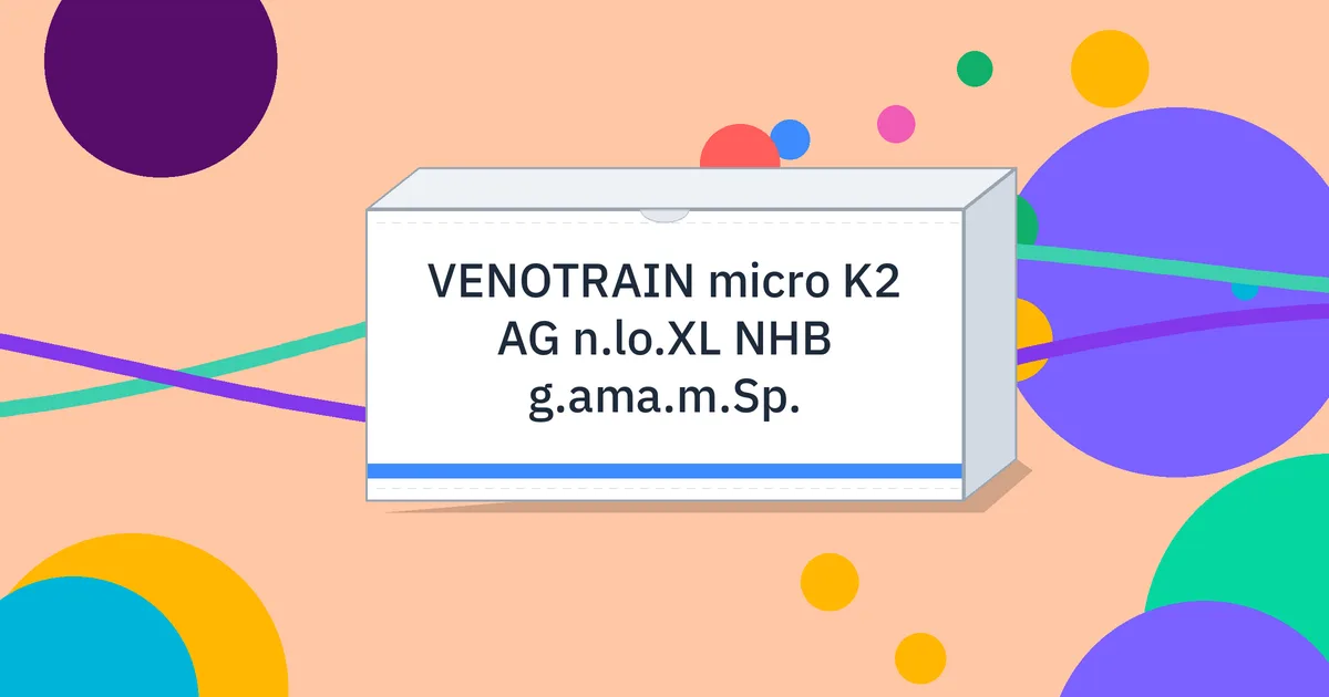 Symbolbild: Packung mit der Aufschrift VENOTRAIN micro K2 AG n.lo.XL NHB g.ama.m.Sp. (PZN 05999758) – Verfügbarkeit und Bezug in Apotheken in Frankfurt am Main