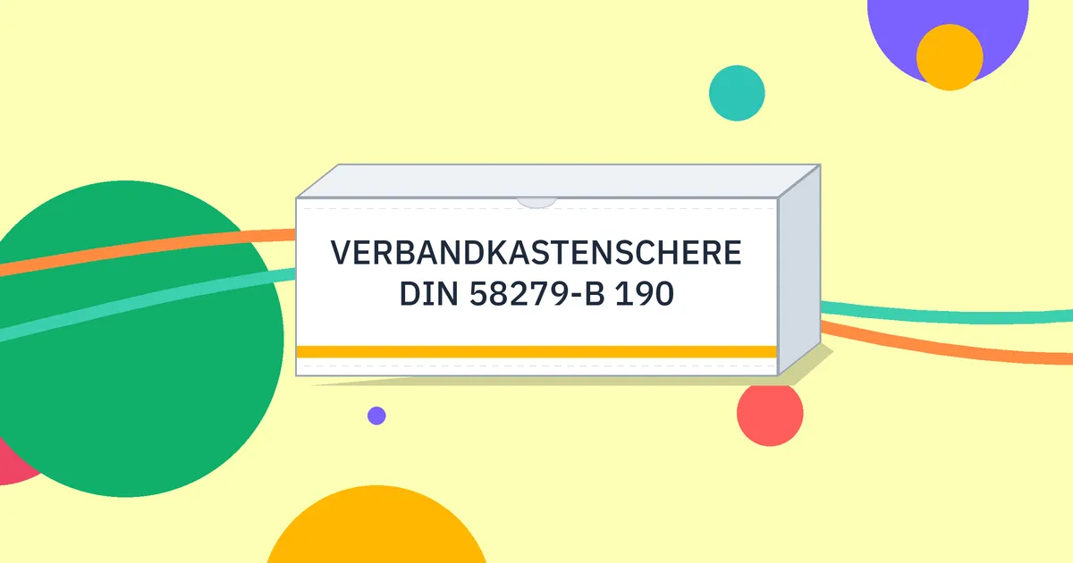 Symbolbild: Packung mit der Aufschrift VERBANDKASTENSCHERE DIN 58279-B 190 (PZN 16654703) – Verfügbarkeit und Bezug in Apotheken in Frankfurt am Main