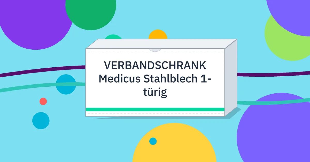 Symbolbild: Packung mit der Aufschrift VERBANDSCHRANK Medicus Stahlblech 1-türig (PZN 03815599) – Verfügbarkeit und Bezug in Apotheken in Frankfurt am Main