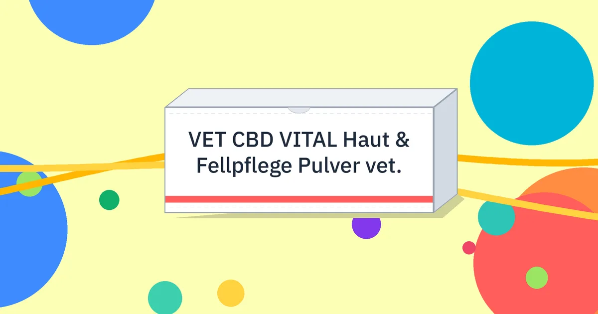 Symbolbild: Packung mit der Aufschrift VET CBD VITAL Haut & Fellpflege Pulver vet. (PZN 16801570) – Verfügbarkeit und Bezug in Apotheken in Frankfurt am Main