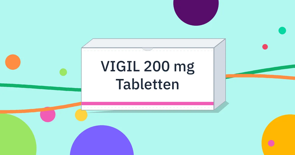 Symbolbild: Packung mit der Aufschrift VIGIL 200 mg Tabletten (PZN 05357273) – Verfügbarkeit und Bezug in Apotheken in Frankfurt am Main