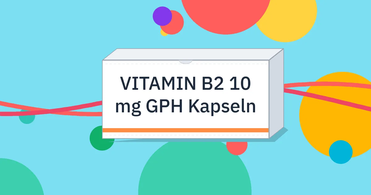 Symbolbild: Packung mit der Aufschrift VITAMIN B2 10 mg GPH Kapseln (PZN 16571058) – Verfügbarkeit und Bezug in Apotheken in Frankfurt am Main