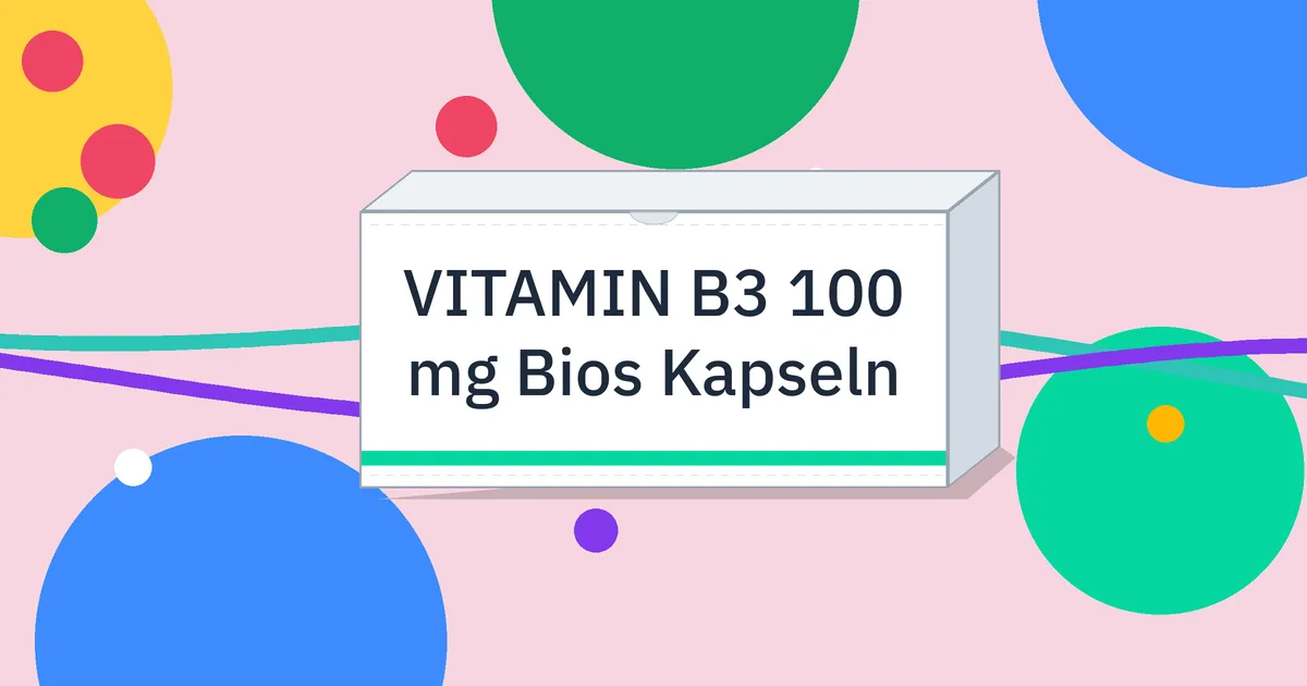 Symbolbild: Packung mit der Aufschrift VITAMIN B3 100 mg Bios Kapseln (PZN 04366790) – Verfügbarkeit und Bezug in Apotheken in Frankfurt am Main