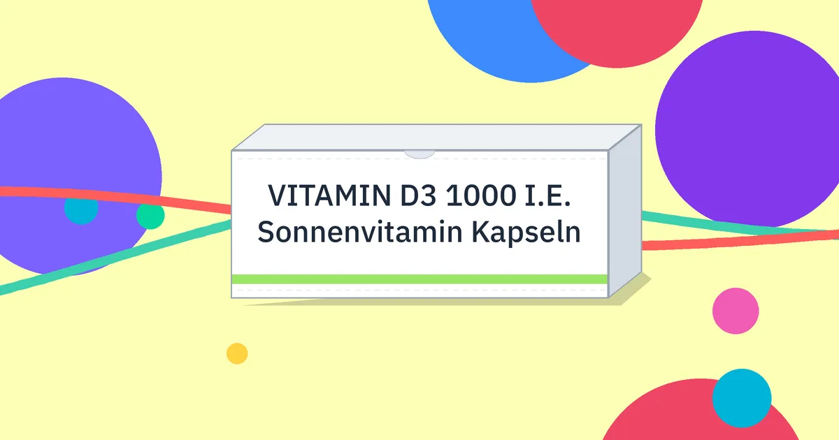 Symbolbild: Packung mit der Aufschrift VITAMIN D3 1000 I.E. Sonnenvitamin Kapseln (PZN 17168324) – Verfügbarkeit und Bezug in Apotheken in Frankfurt am Main