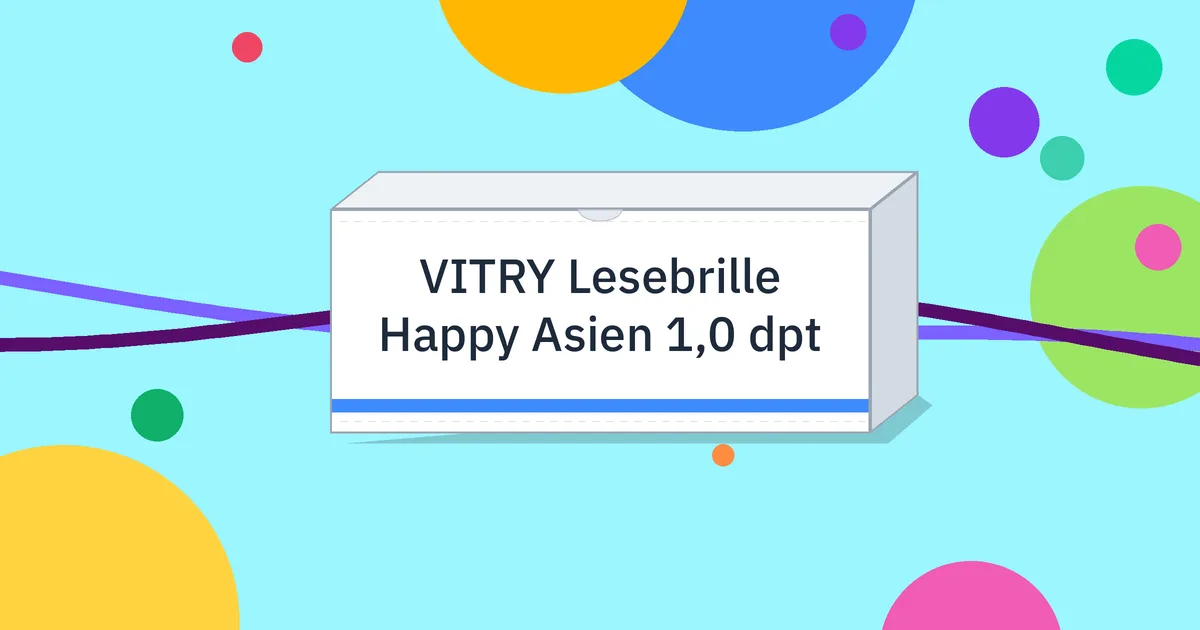 Symbolbild: Packung mit der Aufschrift VITRY Lesebrille Happy Asien 1,0 dpt (PZN 13826463) – Verfügbarkeit und Bezug in Apotheken in Frankfurt am Main