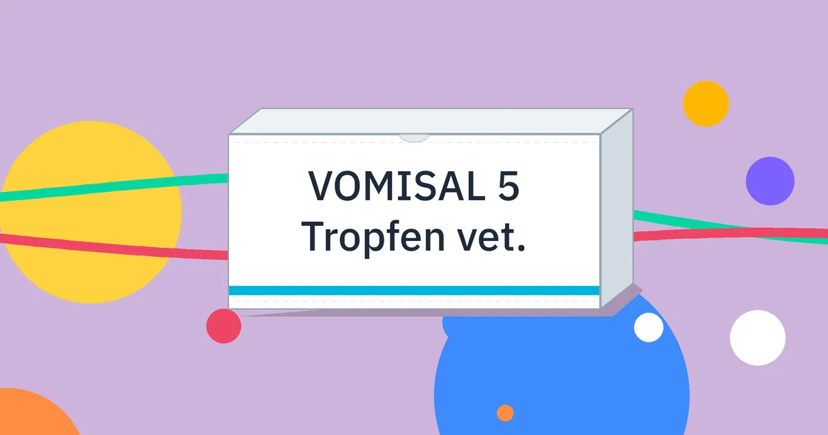 Symbolbild: Packung mit der Aufschrift VOMISAL 5 Tropfen vet. (PZN 01958343) – Verfügbarkeit und Bezug in Apotheken in Frankfurt am Main