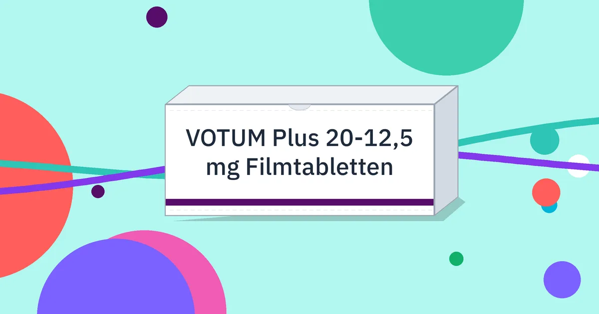 Symbolbild: Packung mit der Aufschrift VOTUM Plus 20-12,5 mg Filmtabletten (PZN 04187260) – Verfügbarkeit und Bezug in Apotheken in Frankfurt am Main
