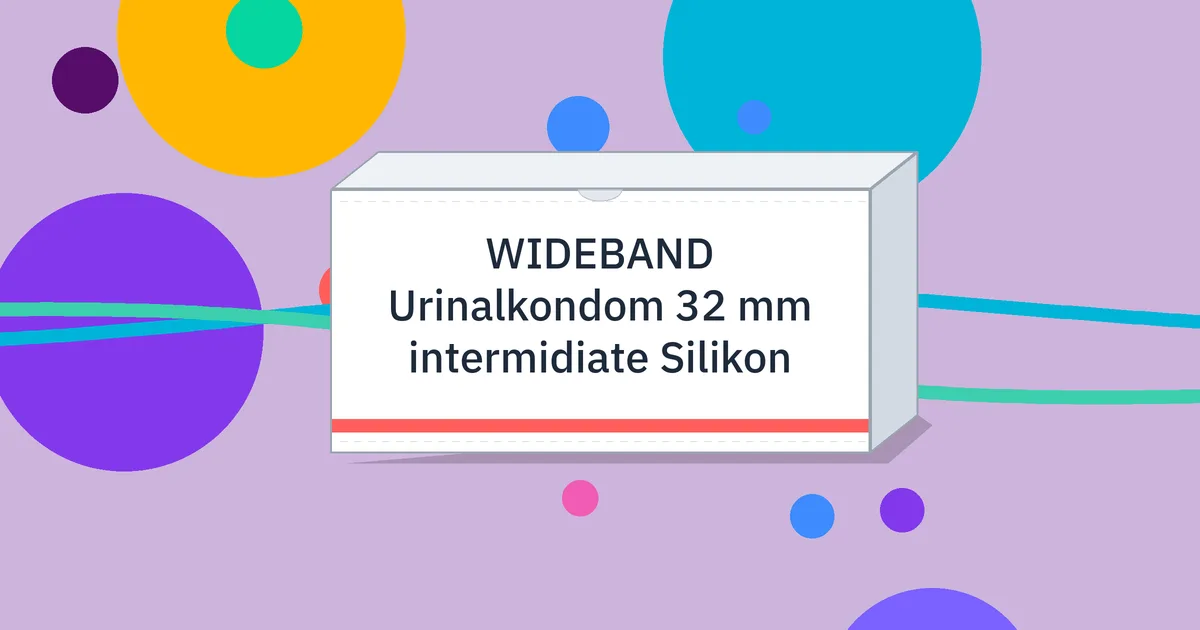 Symbolbild: Packung mit der Aufschrift WIDEBAND Urinalkondom 32 mm intermidiate Silikon (PZN 11136530) – Verfügbarkeit und Bezug in Apotheken in Frankfurt am Main